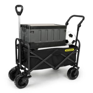 whitsunday collapsible folding garden outdoor park utility wagon picnic camping cart with bearing and brake 8" all terrain wheels with push bar (black)