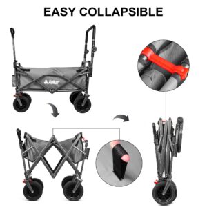 AUKAR Collapsible Canopy Wagon - Heavy Duty Utility Outdoor Foldable Garden Cart - with Adjustable Push Pulling Handles,Big Wheels for Sand, for Shopping, Picnic, Camping, Sports - Grey