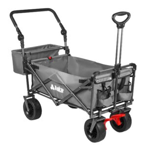 AUKAR Collapsible Canopy Wagon - Heavy Duty Utility Outdoor Foldable Garden Cart - with Adjustable Push Pulling Handles,Big Wheels for Sand, for Shopping, Picnic, Camping, Sports - Grey