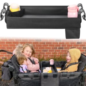 upgraded stroller snack tray for wonderfold wagon w2 series - kids toy placement - faux leather sides - easy to clean - deeper cup holder - reinforced sides