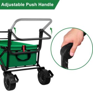 BEAU JARDIN Collapsible Folding Beach Wagon Cart Foldable All Terrain Wagon with Brake Free Standing Utility Camping Grocery Portable Rolling Outdoor Garden Sport Heavy Duty Shopping Push Green