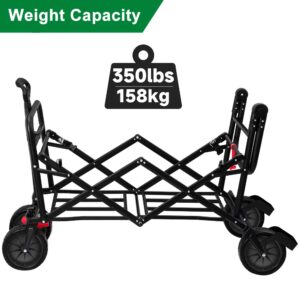 BEAU JARDIN Collapsible Folding Beach Wagon Cart Foldable All Terrain Wagon with Brake Free Standing Utility Camping Grocery Portable Rolling Outdoor Garden Sport Heavy Duty Shopping Push Green