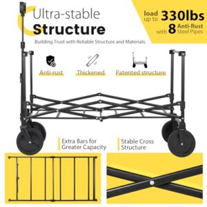 Sekey Collapsible Foldable Wagon with 330lbs Weight Capacity, Heavy Duty Folding Utility Garden Cart with Big All-Terrain Beach Wheels & Drink Holders. Black&Orange