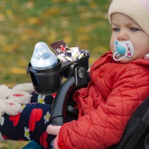 C COMCROSFLY Stroller Snack Tray with Cup Holder, 2 in 1 Universal Multifunction Stroller Snack Tray Organizer, Cup Holder & Snack Tray Attachment for Mom and Baby (Black)