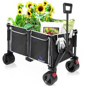 rosong collapsible heavy duty 𝟱𝟬𝟬 𝗟𝗕𝗦 capacity wagon cart with big wheels, foldable folding cart utility lounge beach wagons carts for sand