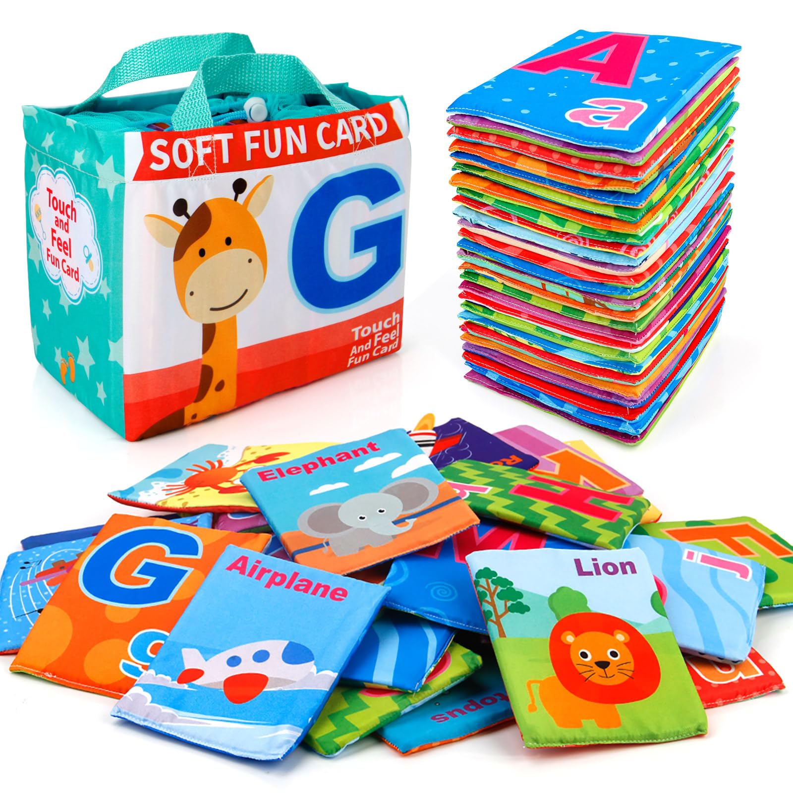 Mini Tudou 26 PCS Baby Soft Alphabet Cards, ABC Learning Flash Cards with Storage Bag, Washable Soft Letter Early Educational Toy for Babies Infants Toddlers Boys and Girls 0 1 2 3 Years Old