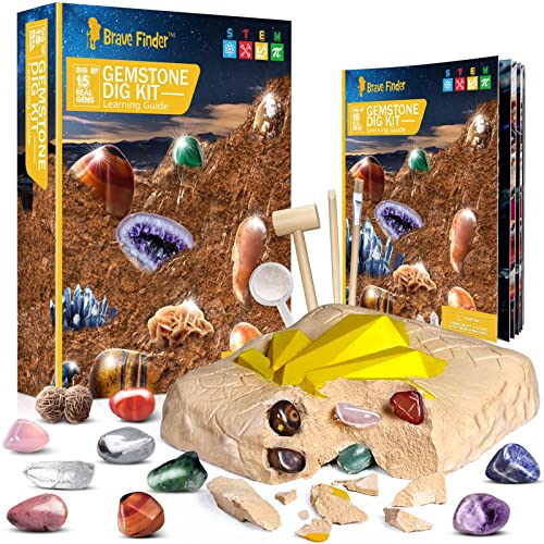 CAPKIT 15Pcs Gemstone Dig Kit, STEM Educational DIY Toys Science Gem Dig Kit, Dig Up 15 Unique Gemstones, Rock Digging Kit for Kids, Archaeology- Best Gifts for Boys Girls Kid Toys