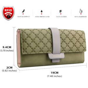 FT FUNTOR RFID Wallets for Women, Trifold Womens Wallet with Coin Zipper Pocket Vegan Leather Ladies Wallets Coins Zipper Pocket with ID Window(Olive green)