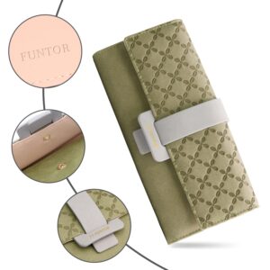 FT FUNTOR RFID Wallets for Women, Trifold Womens Wallet with Coin Zipper Pocket Vegan Leather Ladies Wallets Coins Zipper Pocket with ID Window(Olive green)