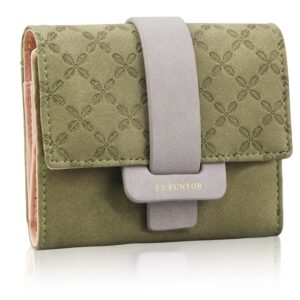 ft funtor rfid wallets for women, trifold womens wallet with coin zipper pocket vegan leather ladies wallets coins zipper pocket with id window (olive green)