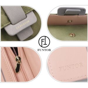 FT FUNTOR RFID Wallets for Women, Trifold Womens Wallet with Coin Zipper Pocket Vegan Leather Ladies Wallets Coins Zipper Pocket with ID Window (Olive green)