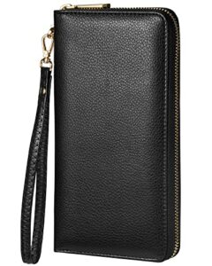 chelmon womens wallet large capacity zip holder clutch bifold wrist strap long purse black