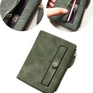 AOXONEL Women's Rfid Small Bifold Leather Wallet Ladies Mini Zipper Coin Purse id card Pocket,Slim Compact Thin (GreenI)