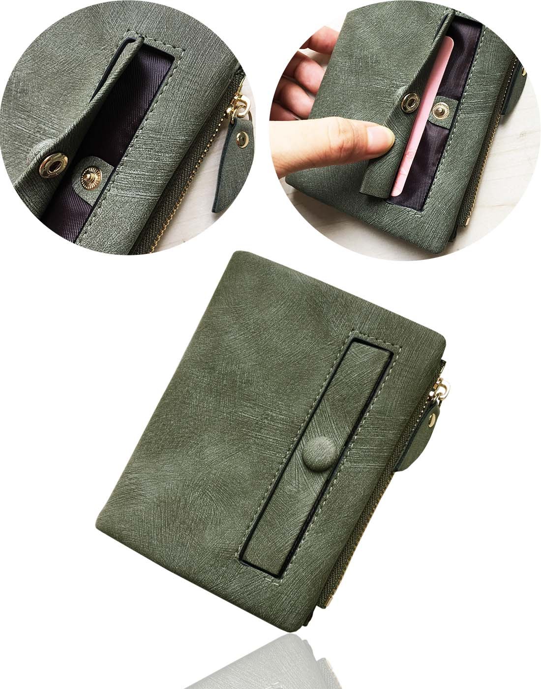 AOXONEL Women's Rfid Small Bifold Leather Wallet Ladies Mini Zipper Coin Purse id card Pocket,Slim Compact Thin (GreenI)