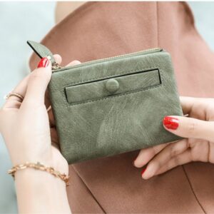 AOXONEL Women's Rfid Small Bifold Leather Wallet Ladies Mini Zipper Coin Purse id card Pocket,Slim Compact Thin (GreenI)