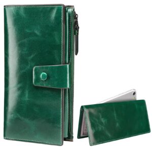 itslife women's wallet leather rfid blocking large capacity genuine clutch checkbook wallet card holder (oilgreen)