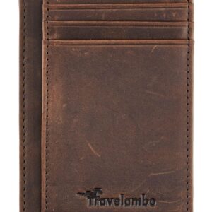 Travelambo Front Pocket Minimalist Leather Slim Wallet RFID Blocking Medium Size(02 CH Coffee