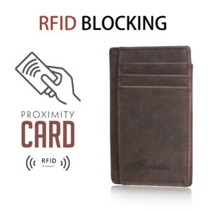 Travelambo Front Pocket Minimalist Leather Slim Wallet RFID Blocking Medium Size(02 CH Coffee