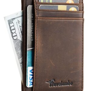 Travelambo Front Pocket Minimalist Leather Slim Wallet RFID Blocking Medium Size(02 CH Coffee