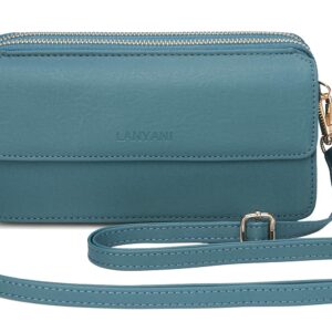 Women Crossbody Wallet Purse, Small Phone Bag With Shoulder Strap, Ladies RFID Wristlet Cross Body Mini Handbag Lightweight Turquoise Fabric