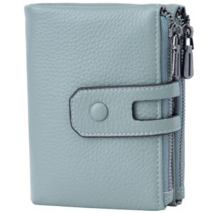 bveyzi small soft leather wallet for women rfid blocking ladies card holder with double zipper pocket (mint green)