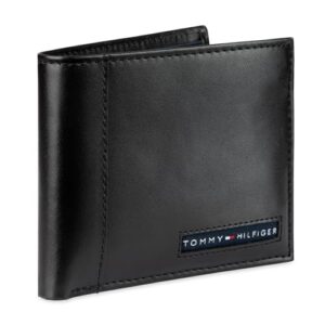 Tommy Hilfiger Men's Leather Wallet - Thin Sleek Casual Bifold with 6 Credit Card Pockets and Removable ID Window, Black Cambridge