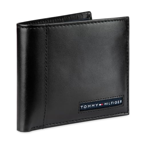 Tommy Hilfiger Men's Leather Wallet - Thin Sleek Casual Bifold with 6 Credit Card Pockets and Removable ID Window, Black Cambridge