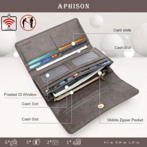 APHISON Womens Wallets RFID Blocking PU Leather Clutch Long Wallet for Women Card Holder Phone Organizer Ladies Travel Purse Hollow Out Sunflower Design Gift Box 2214 Dark-gray