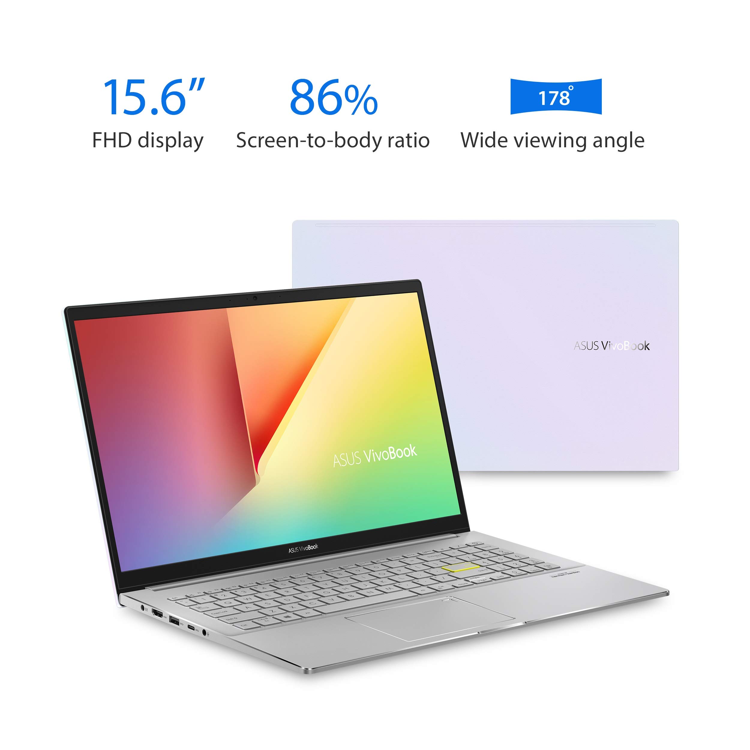 ASUS VivoBook S15 S533 Thin and Light Laptop, 15.6” FHD Display, Intel Core i7-1165G7 CPU, 16GB DDR4 RAM, 512GB PCIe SSD, Wi-Fi 6, Windows 11 Home, AI Noise-Cancellation, Dreamy White, S533EA-DH74-WH