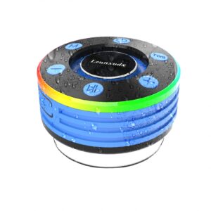 leunxudx bluetooth shower speaker,ipx7 waterproof bluetooth speaker with light show,built-in microphone and shower radio,portable bluetooth speaker for home,pool,beach,kayak,travel(blue)