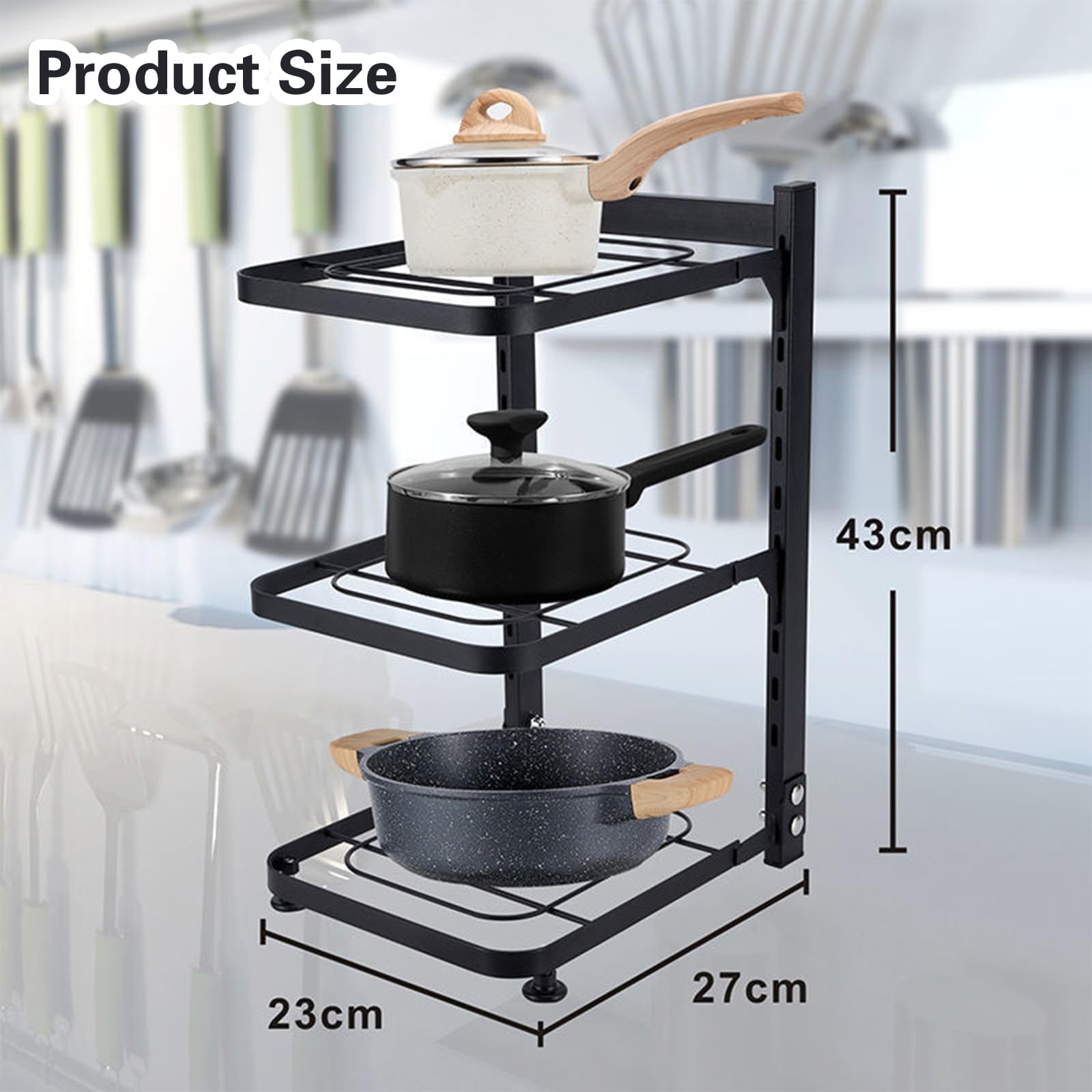 Pots and Pans Organizer: Cabinet Rack, 3-Tier Kitchen Cabinet Organizer & Storage, Adjustable Pot Rack, Under-Cabinet Pot Organizer