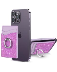 anfauny magsafe phone wallet - leather magnetic cell phone wallet card holder with 360°rotation ring phone stand & rfid blocking compatible with iphone 15/14/13/12 series & magsafe cases - purple