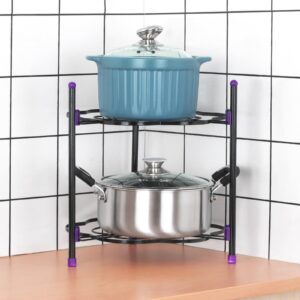 CACXKEP Pot Pan Organiser Rack Saucepan Storage Rack for Cupboard Kitchen Multifunctional Microwave Stand Stainless Steel Flower Shaped,Black,2 Tiers