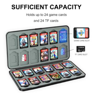 TATMOHIK Game Card Case for Nintendo Games or Micro SD Cards， Switch Game Card Holder for Nintendo Switch Card Holder with 24 Nintendo Eshop Gift Card and 24 Micro SD Card Slots(Black，24slots)