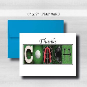 Personalized Golf Coach Thank You Card, 5"x 7" FLAT CARD, Greeting Cards