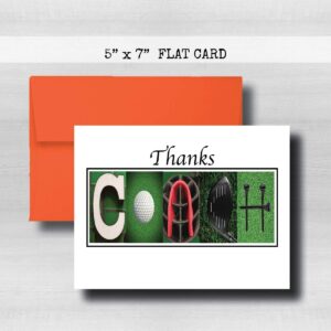 Personalized Golf Coach Thank You Card, 5"x 7" FLAT CARD, Greeting Cards