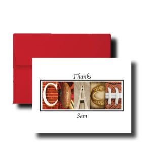 personalized football coach thank you card, 5"x 7" flat card, greeting cards