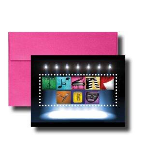 broadway thank you card, musical, drama, play 5" x 7" flat card-back side is blank, 9 color choices for envelope, letter art