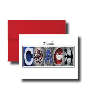 personalized cheerleading red blue coach thank you card, 5"x 7" flat card, greeting cards