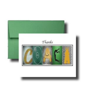 personalized wrestling green and gold coach thank you card, 5"x 7" flat card, greeting cards