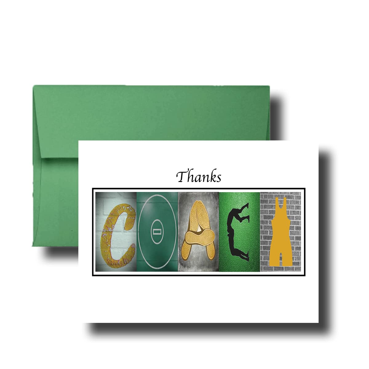 Personalized Wrestling Green and Gold Coach Thank You Card, 5"x 7" FLAT CARD, Greeting Cards