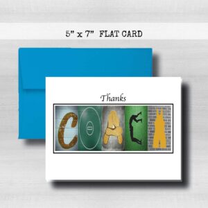 Personalized Wrestling Green and Gold Coach Thank You Card, 5"x 7" FLAT CARD, Greeting Cards