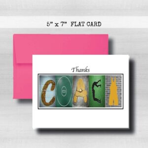 Personalized Wrestling Green and Gold Coach Thank You Card, 5"x 7" FLAT CARD, Greeting Cards