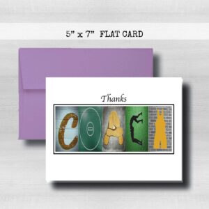 Personalized Wrestling Green and Gold Coach Thank You Card, 5"x 7" FLAT CARD, Greeting Cards