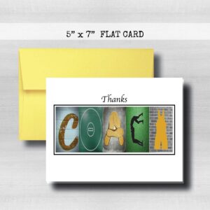 Personalized Wrestling Green and Gold Coach Thank You Card, 5"x 7" FLAT CARD, Greeting Cards