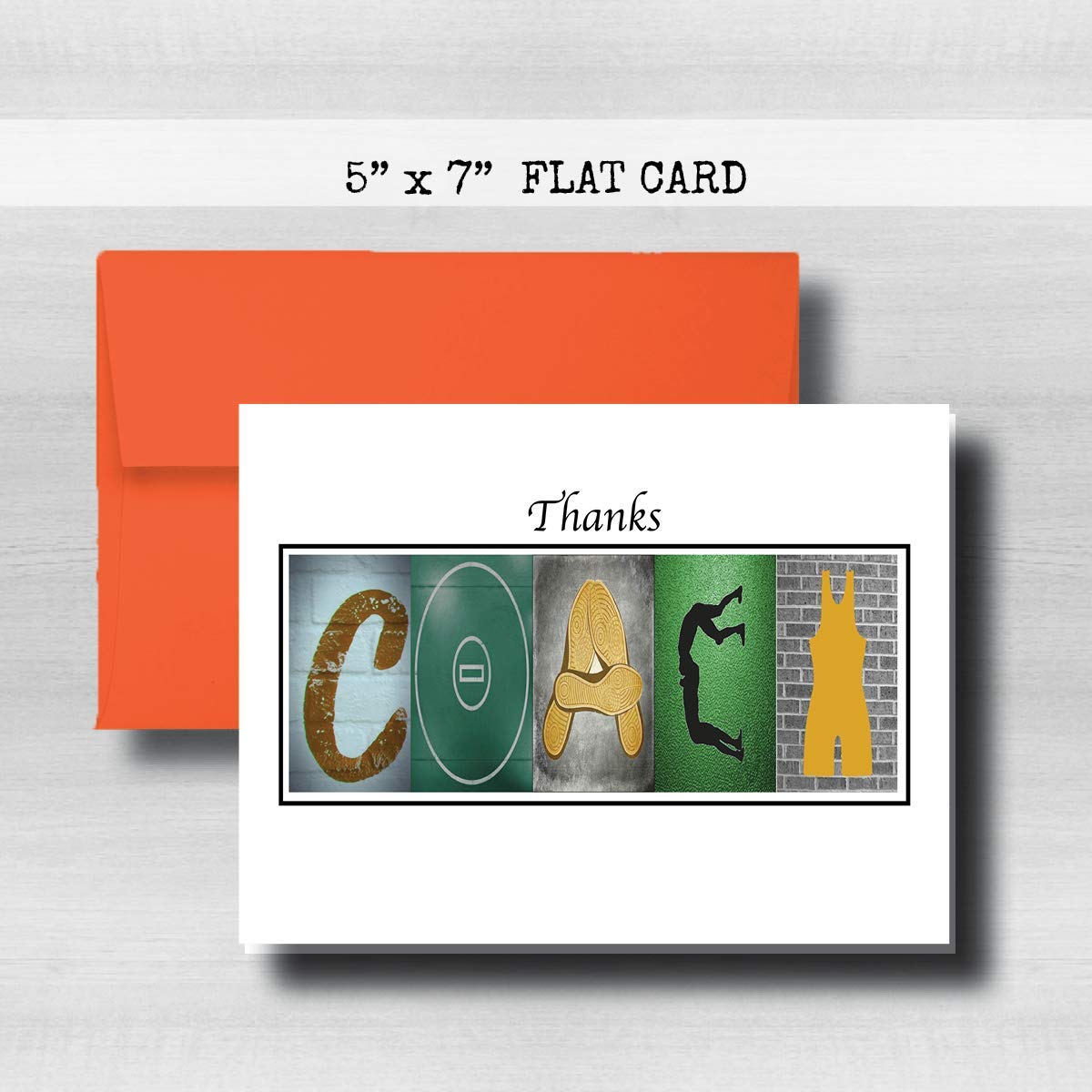 Personalized Wrestling Green and Gold Coach Thank You Card, 5"x 7" FLAT CARD, Greeting Cards