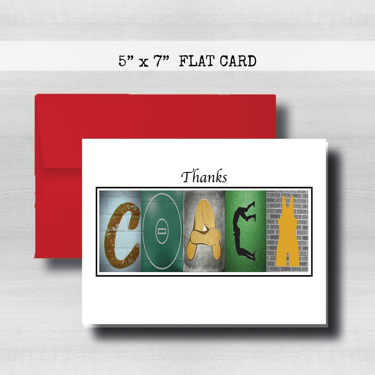 Personalized Wrestling Green and Gold Coach Thank You Card, 5"x 7" FLAT CARD, Greeting Cards