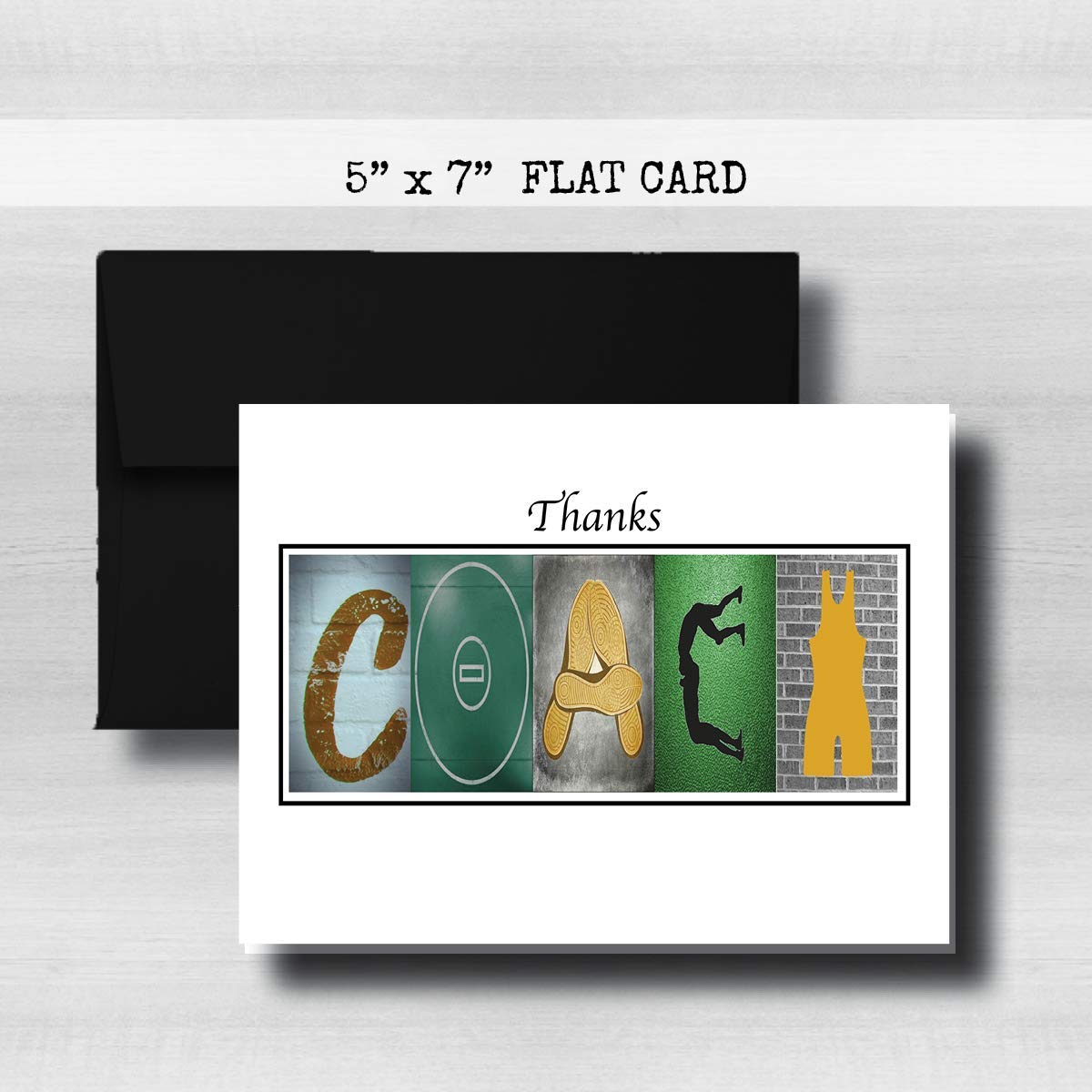 Personalized Wrestling Green and Gold Coach Thank You Card, 5"x 7" FLAT CARD, Greeting Cards