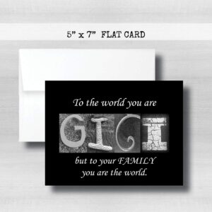 GIGI Card, 5" x 7" FLAT CARD Mother's Day Cards, To the world you are GIGI but to your family you are the world, Godmother