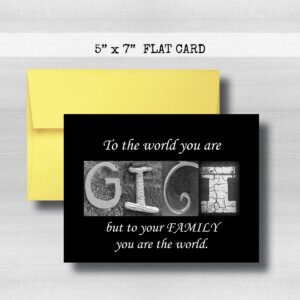 GIGI Card, 5" x 7" FLAT CARD Mother's Day Cards, To the world you are GIGI but to your family you are the world, Godmother